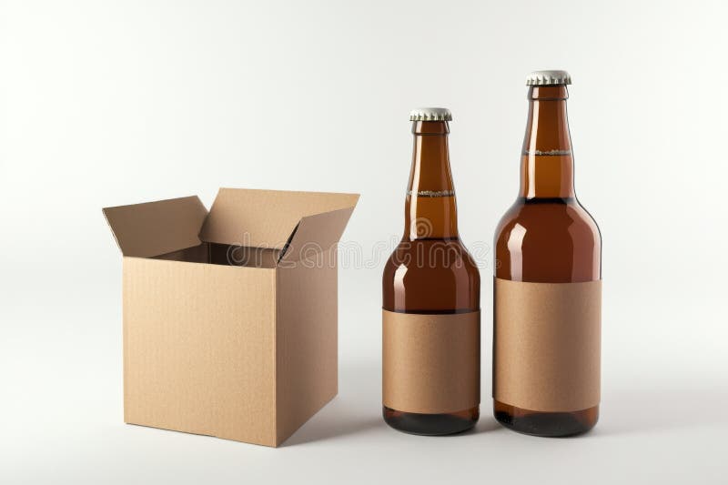 Craft Beer Packaging Boxes with Bottles Featuring Brown Glass and Blank ...