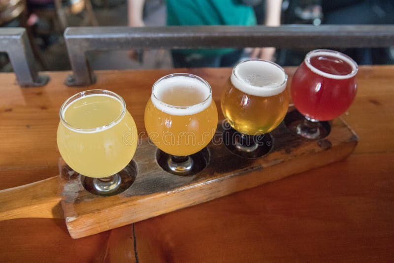 Craft Beer Sample Tasting Flight Stock Photo - Image of foam, closeup ...
