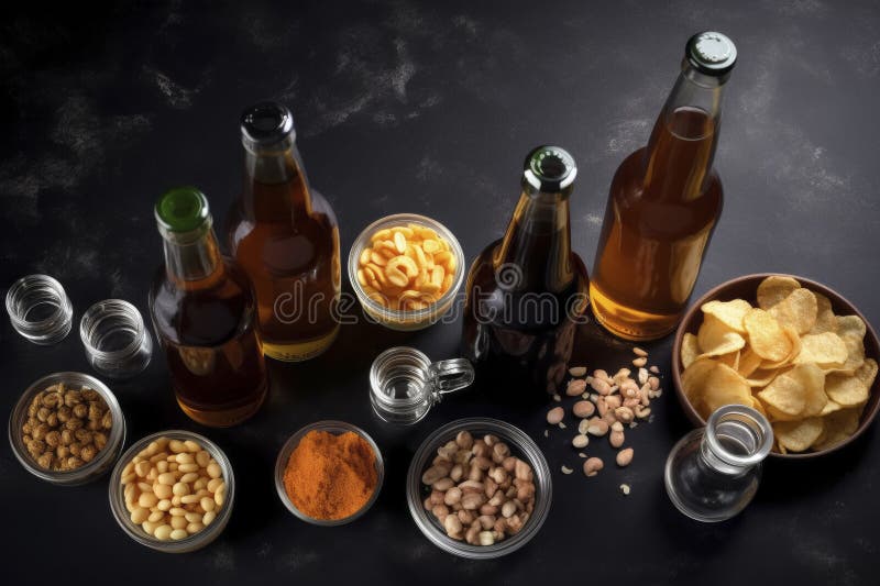 Craft Beer and Snacks Assortment on Dark Surface Stock Photo - Image of ...