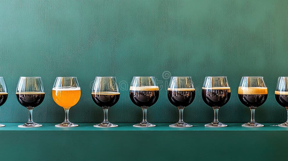 Craft Beer Tasting Flight, Bar, Dark Green Wall, Pub Stock Photo ...