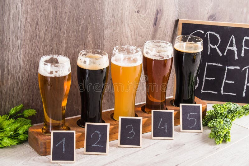 People Drinking Local Beer from Tasting Palettes at Craft Brewery Stock ...