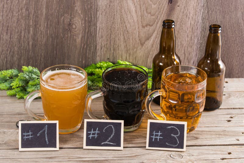 Craft Beer Tasting Wood Background. Stock Photo - Image of cold, dark ...