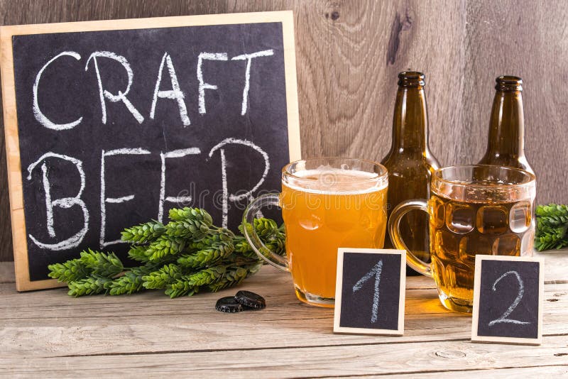 Craft Beer Tasting Wood Background. Stock Image - Image of break, cold ...