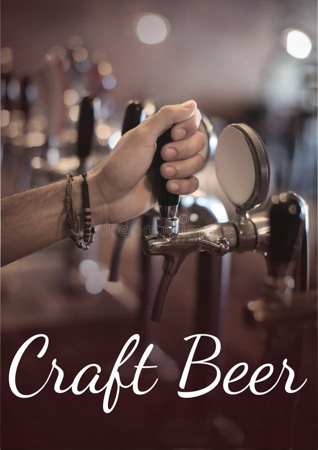 Craft Beer Text Over Hand Holding Beer Tap at the Bar Stock Photo ...