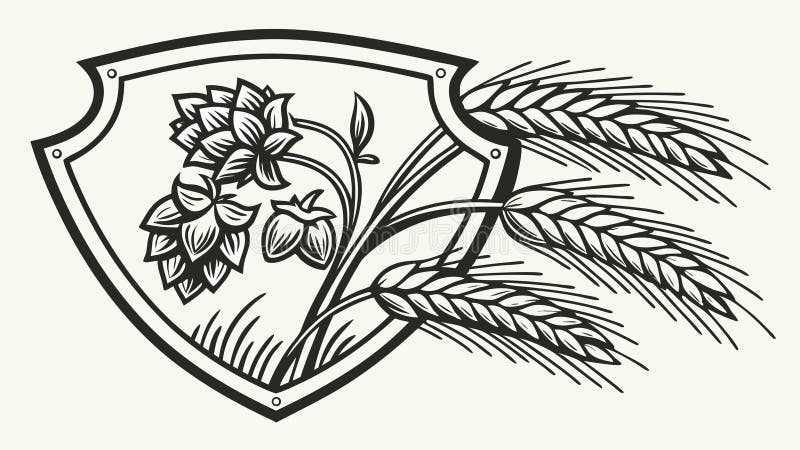 A Craft Brewery Logo Shield with Hops and Barley Illustrations. Vector ...