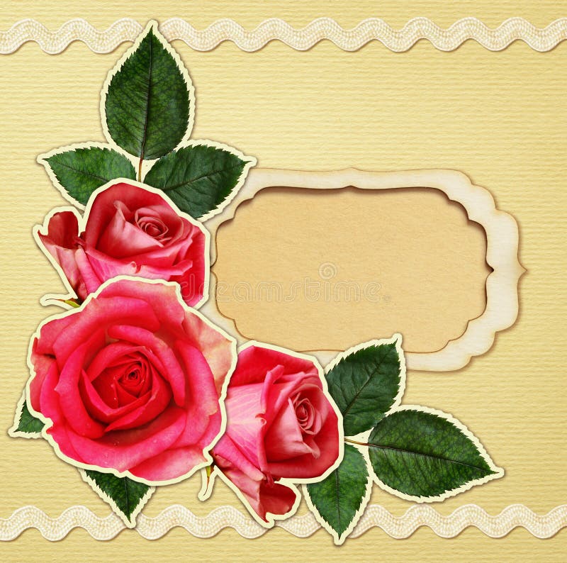 Craft Card with Rose Flowers and a Frame Stock Illustration ...