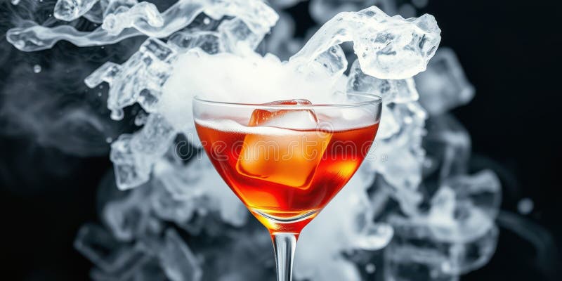 Craft Cocktail with Ice and Smoke in a Dark Setting Elevates the ...