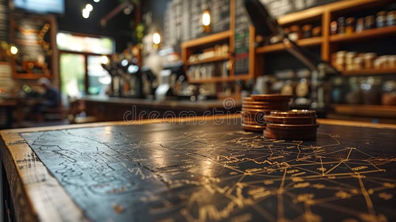 Craft Coffee Shop Interior with Rustic Decor and Unique Map Table in ...