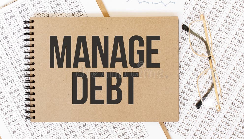 Craft Colour Notepad with Text Manage Debt. Notepad with Eyeglasses and ...