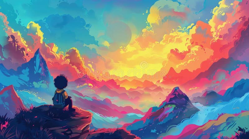 Craft a Digital Artwork Showcasing a Chibi Explorer Gazing at a Vast ...