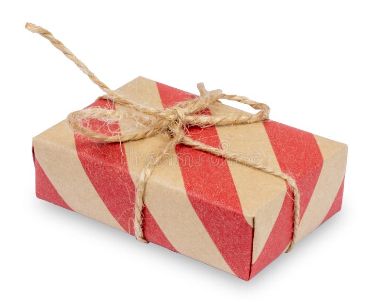 Craft Gift Box from Brown Paper with Red Stripes Isolated on White ...
