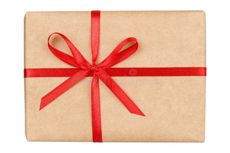 Craft Gift Box Top View Isolated on White Background Stock Image ...