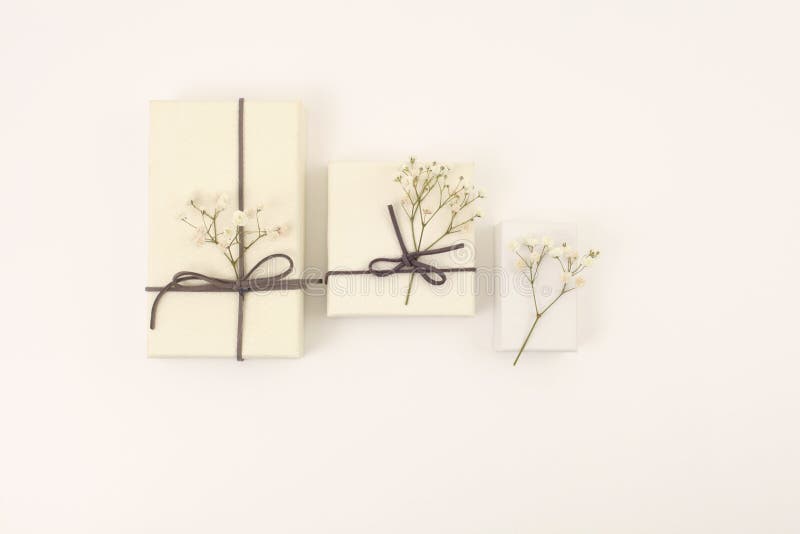 Craft Gift Boxes on Light Beige Background. Copy Space for Text Message ...