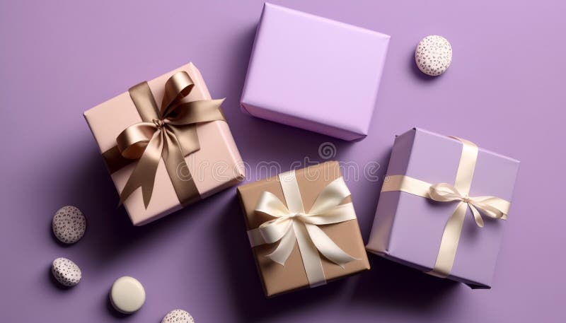 Craft Gift Boxes on Lilac Background. Flat Lay Mockup. Ai Generative ...