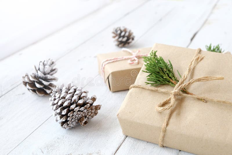 Craft and Handmade Christmas Present Gift Boxes and Rustic Decoration ...