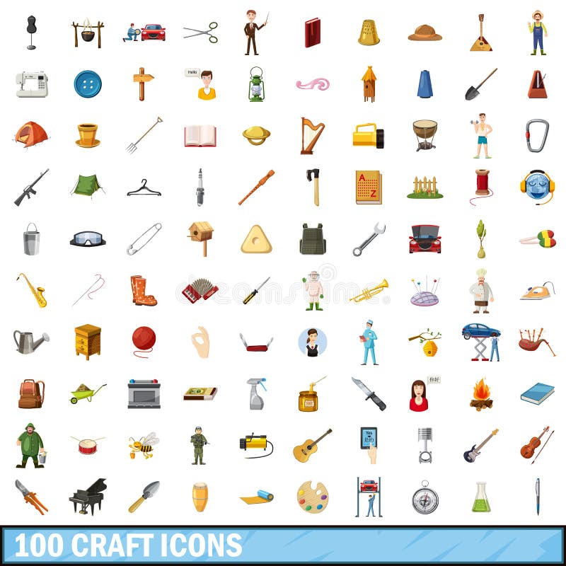 100 Craft Icons Set, Cartoon Style Stock Vector - Illustration of rake ...
