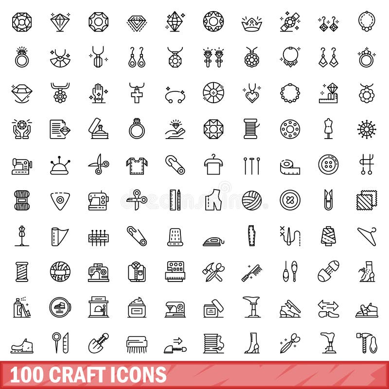 100 Craft Icons Set, Outline Style Stock Vector - Illustration of ...