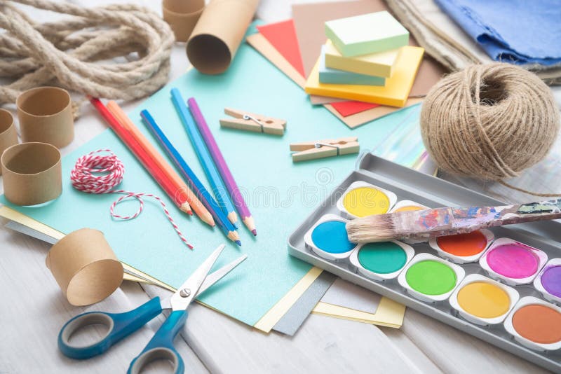 Craft Materials Designing Paint Box Pens Paper Cord Stock Photos - Free ...