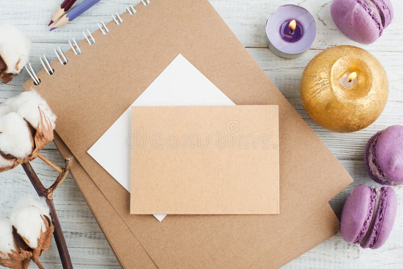 Craft Notebook with Purple Macarons Stock Image - Image of book ...