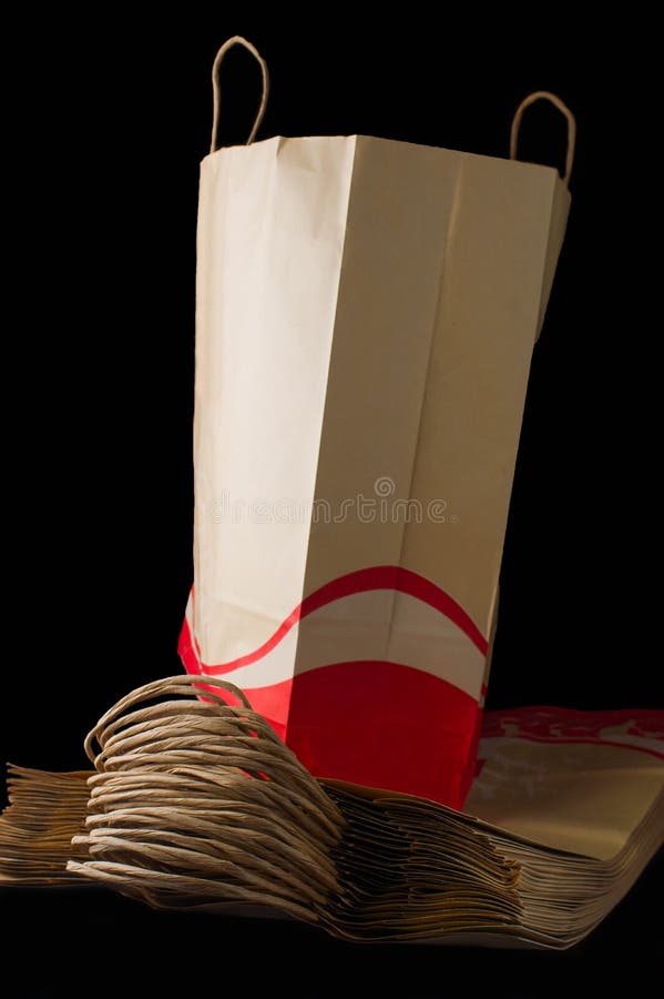 Craft Paper Bag Front and Side View Isolated on Black Background. Stock ...