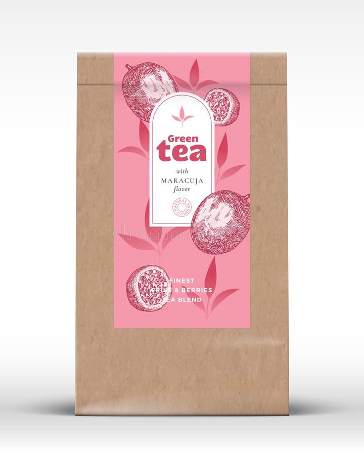 Craft Paper Bag with Fruit and Berries Tea Label. Realistic Vector ...