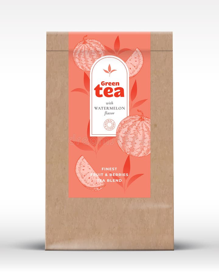 Craft Paper Bag with Fruit and Berries Tea Label. Realistic Vector ...