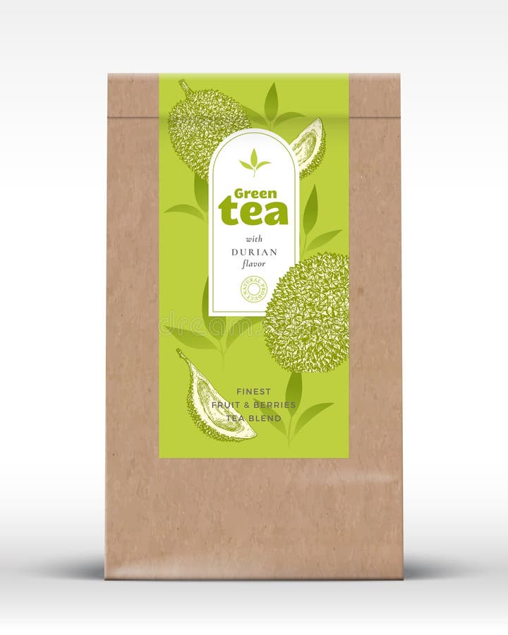 Craft Paper Bag with Fruit and Berries Tea Label. Realistic Vector ...