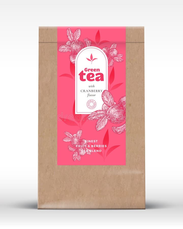 Craft Paper Bag with Fruit and Berries Tea Label. Realistic Vector ...