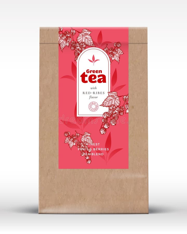 Craft Paper Bag with Fruit and Berries Tea Label. Realistic Vector ...