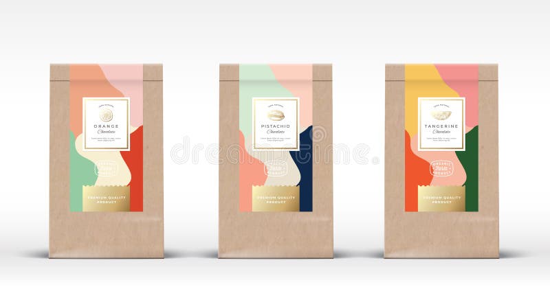 Craft Paper Bag with Nut and Citrus Chocolate Labels Set. Abstract ...