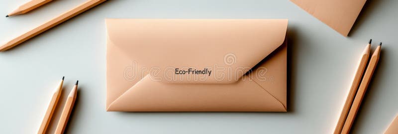 Craft Paper Envelope with Eco Friendly Logo Surrounded by Pencils and ...