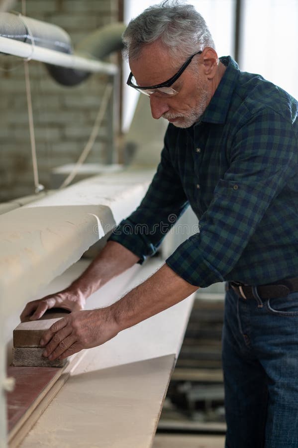 Craft Person Working with Wood in a Workshop Stock Photo - Image of ...