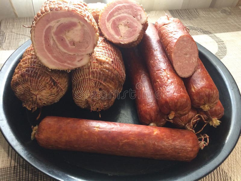 Craft Production of Smoked Sausage and Pancetta Stock Photo - Image of ...