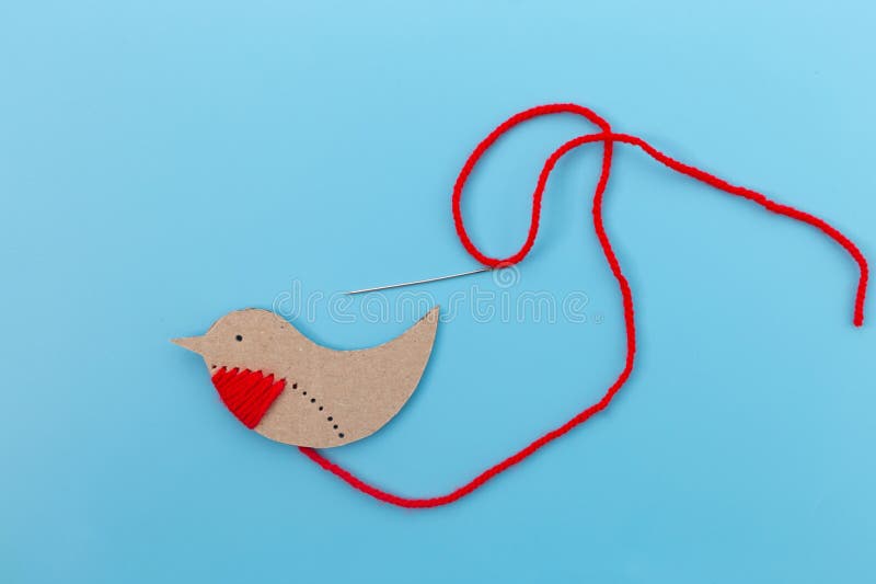 A Craft Project in Progress, Hand-sewn Light Brown Cardboard Bird with ...