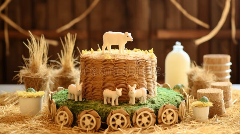 Craft a Rustic Barnyard Party with Hay Bales, a Cake Stock Illustration ...