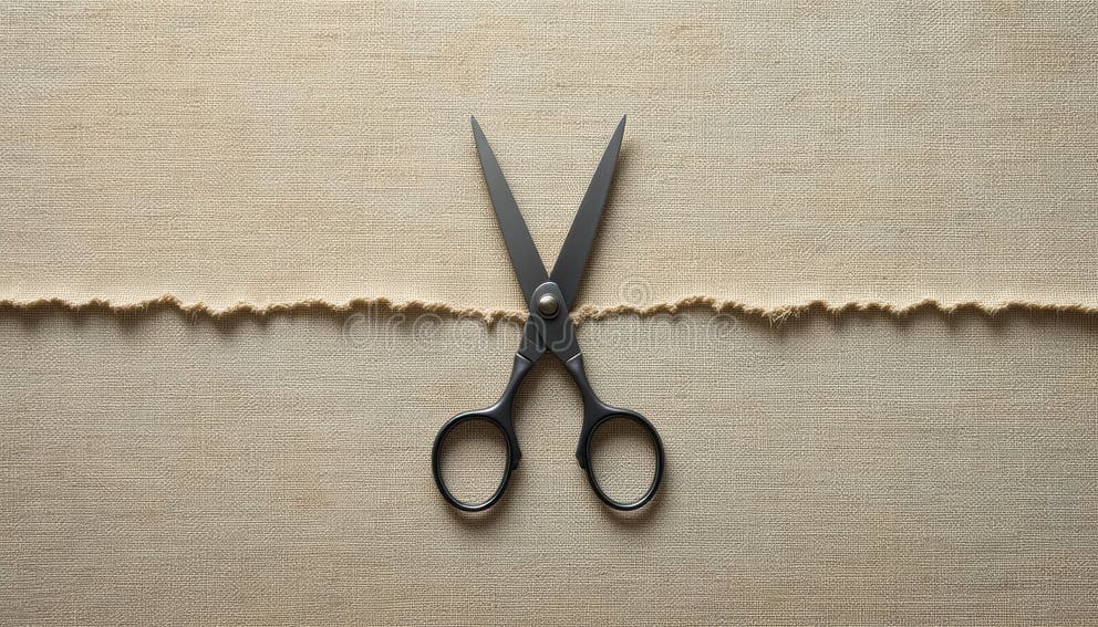 Craft Scissors on Textured Fabric Background with Torn Edge Stock ...