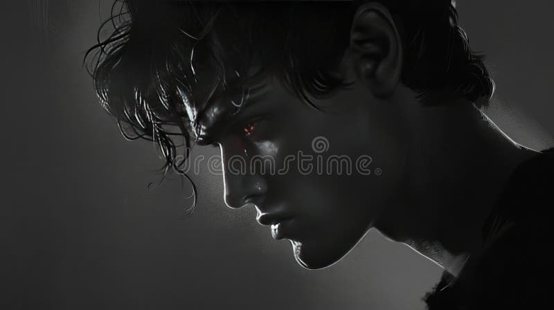 Craft a Side View of a Brooding Protagonist with Intense Haunting Eyes ...