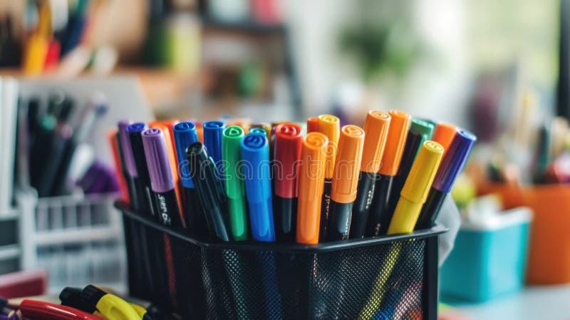 Craft Station with Vibrant Colored Markers and Paper Functional and ...