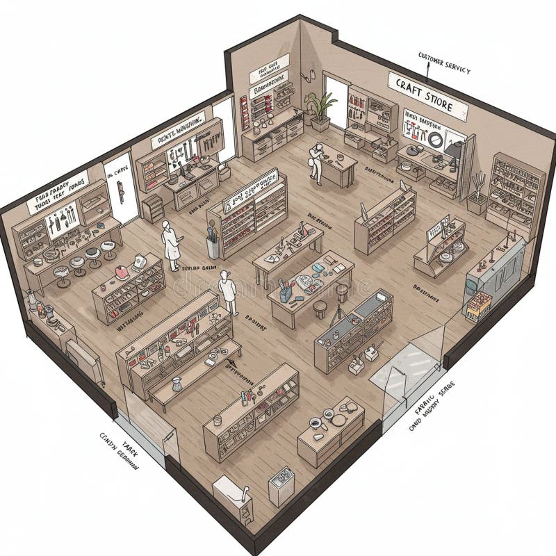 Craft Store Floor Plan with Labeled Sections Including Pottery, Jewelry ...