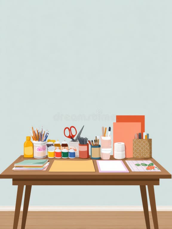 Craft Table Setup for DIY Projects with Assorted Materials and Tools ...
