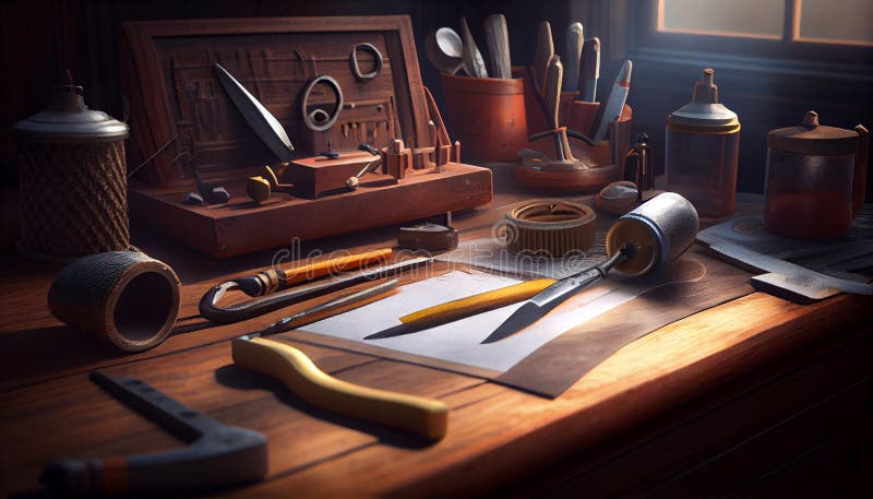 Craft Tools on the Table. Generative Ai Stock Illustration ...