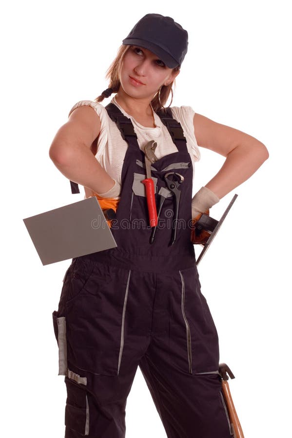 Craft woman stock image. Image of contractor, trowel, carpenter - 5689011