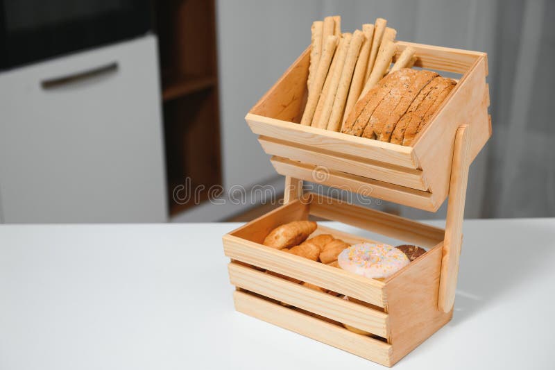 Craft Wooden Plate for Storing Bread or Vegetables in the Kitchen Stock ...