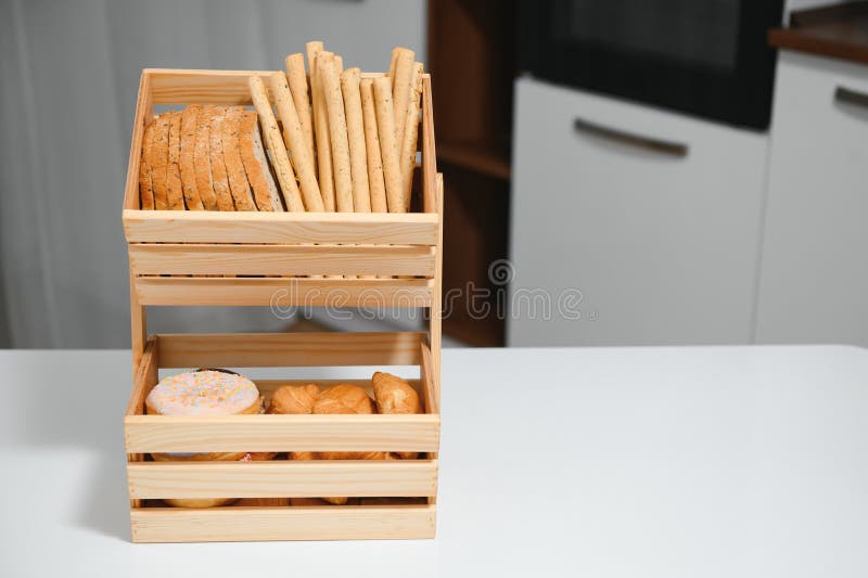 Craft Wooden Plate for Storing Bread or Vegetables in the Kitchen Stock ...