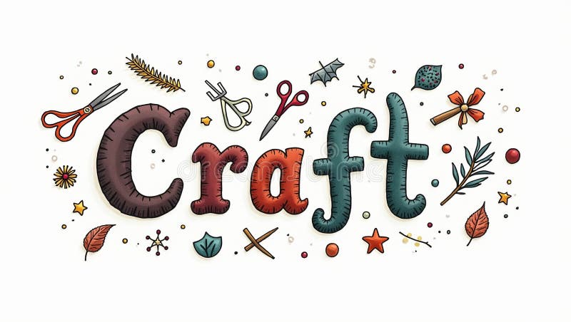 Craft Word in Bold with Scissors Glue Fabric Scraps Doodled Around ...