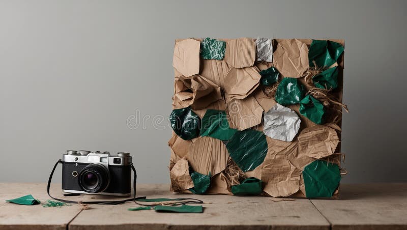 Craft Work with Waste Material and Camera on Wooden Surface. Zero Waste ...