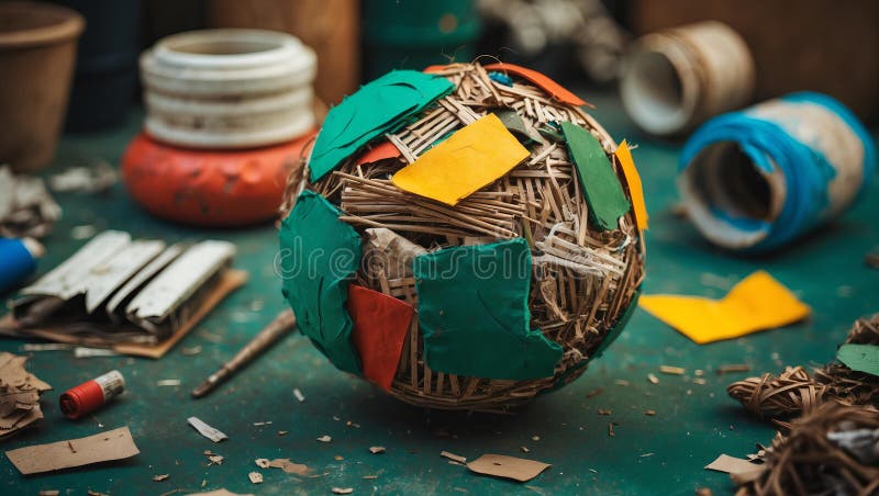 Craft Work with Waste Material in Earth Shape. Design Art Zero Waste ...