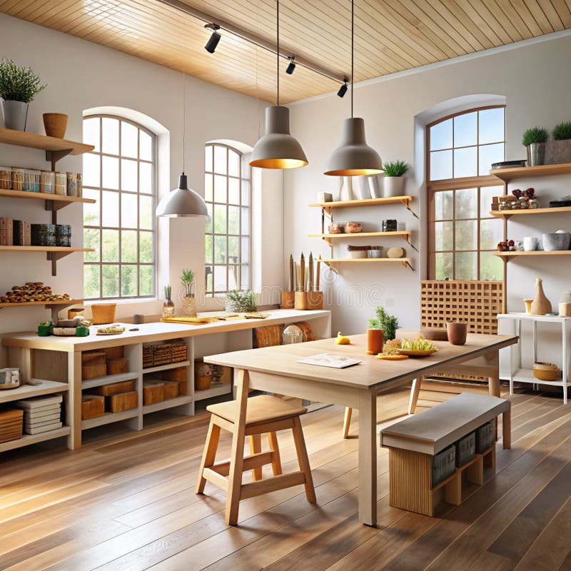 Craft Workshop Interior and Empty Work Table Stock Illustration ...