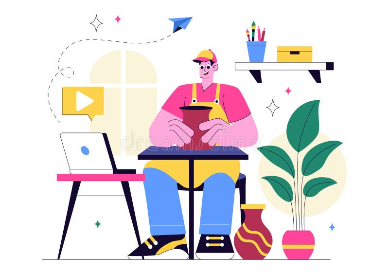 Craft Workshop Vector Illustration Featuring a DIY Class with Artist ...