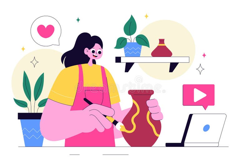 Craft Workshop Vector Illustration Featuring a DIY Class with Artist ...